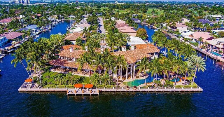 Palatial Palm Beac Inspired Mansion with 665 Feet of Wrap-Around Water ...