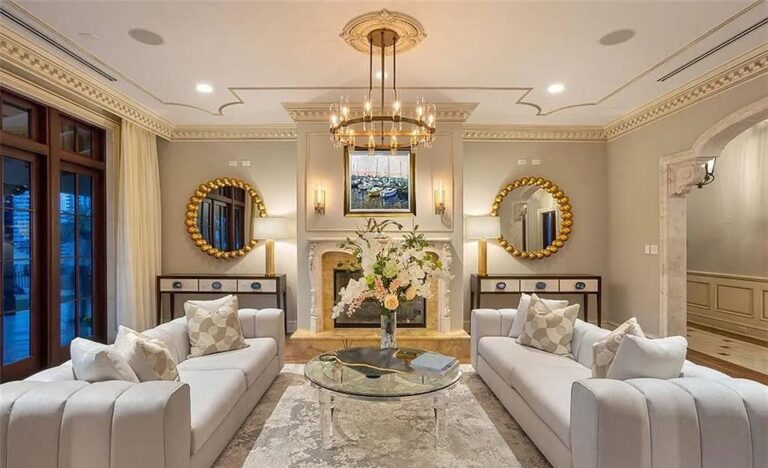Palatial Palm Beac Inspired Mansion with 665 Feet of Wrap-Around Water ...